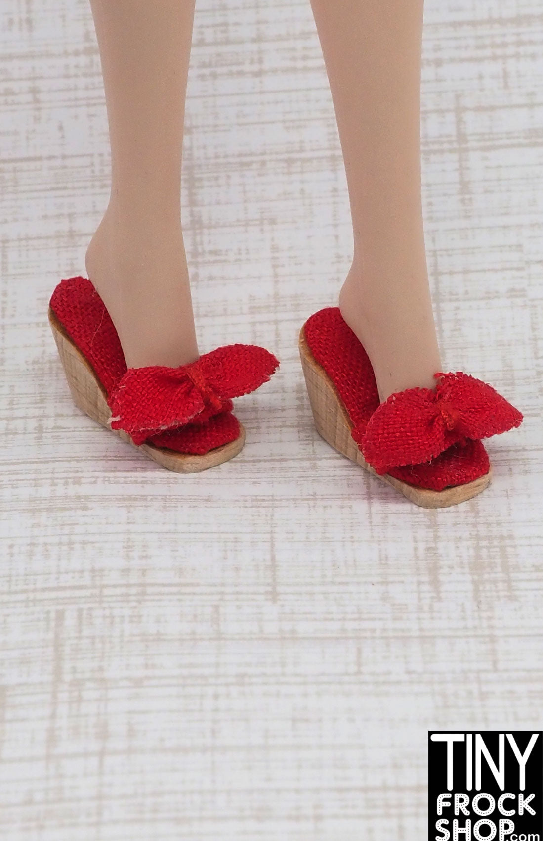 12" Fashion Doll Red Bow Slide on Wedge Heels