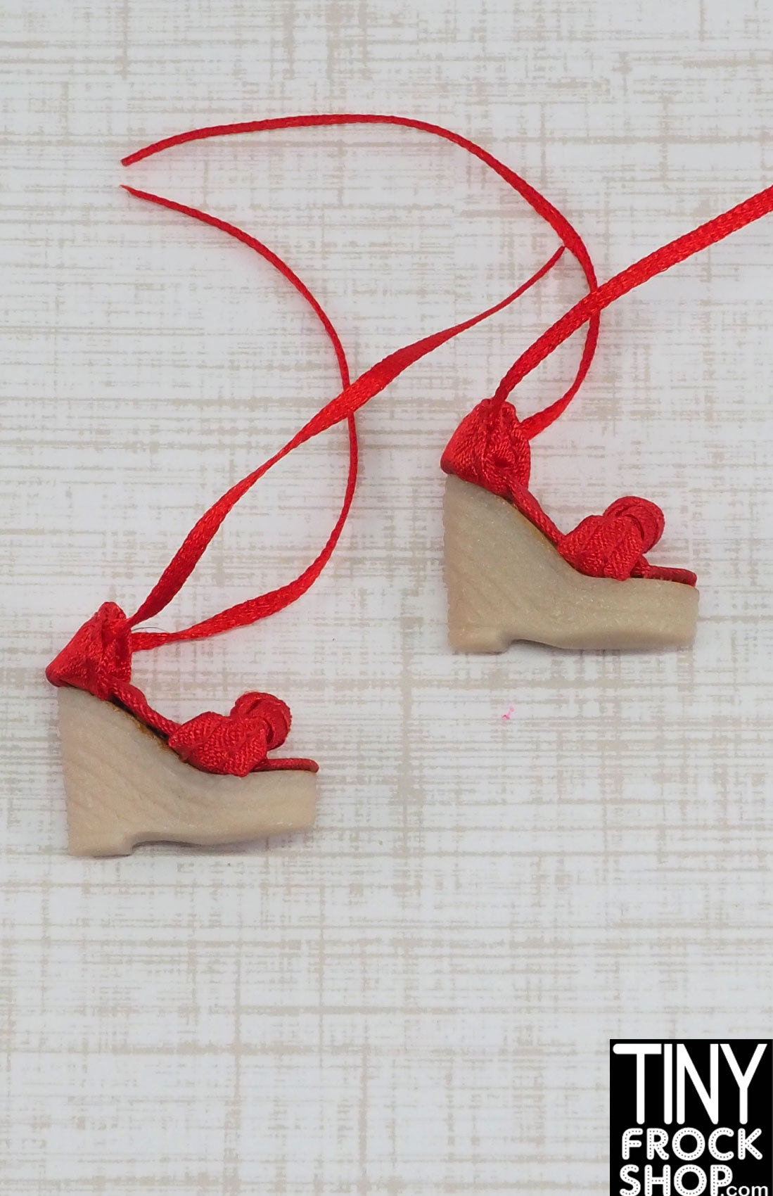 Integrity Ribbon Wrap Knot Front Vintage Wedge Heels Red